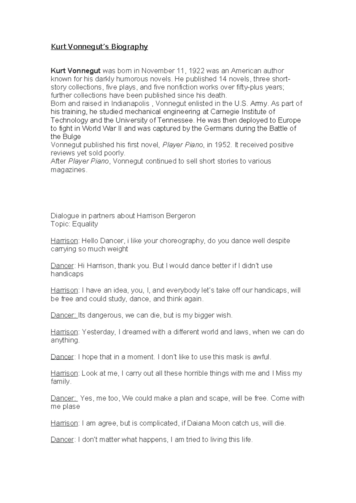 Harrison completo20 - Kurt Vonnegut’s Biography Kurt Vonnegut was born ...