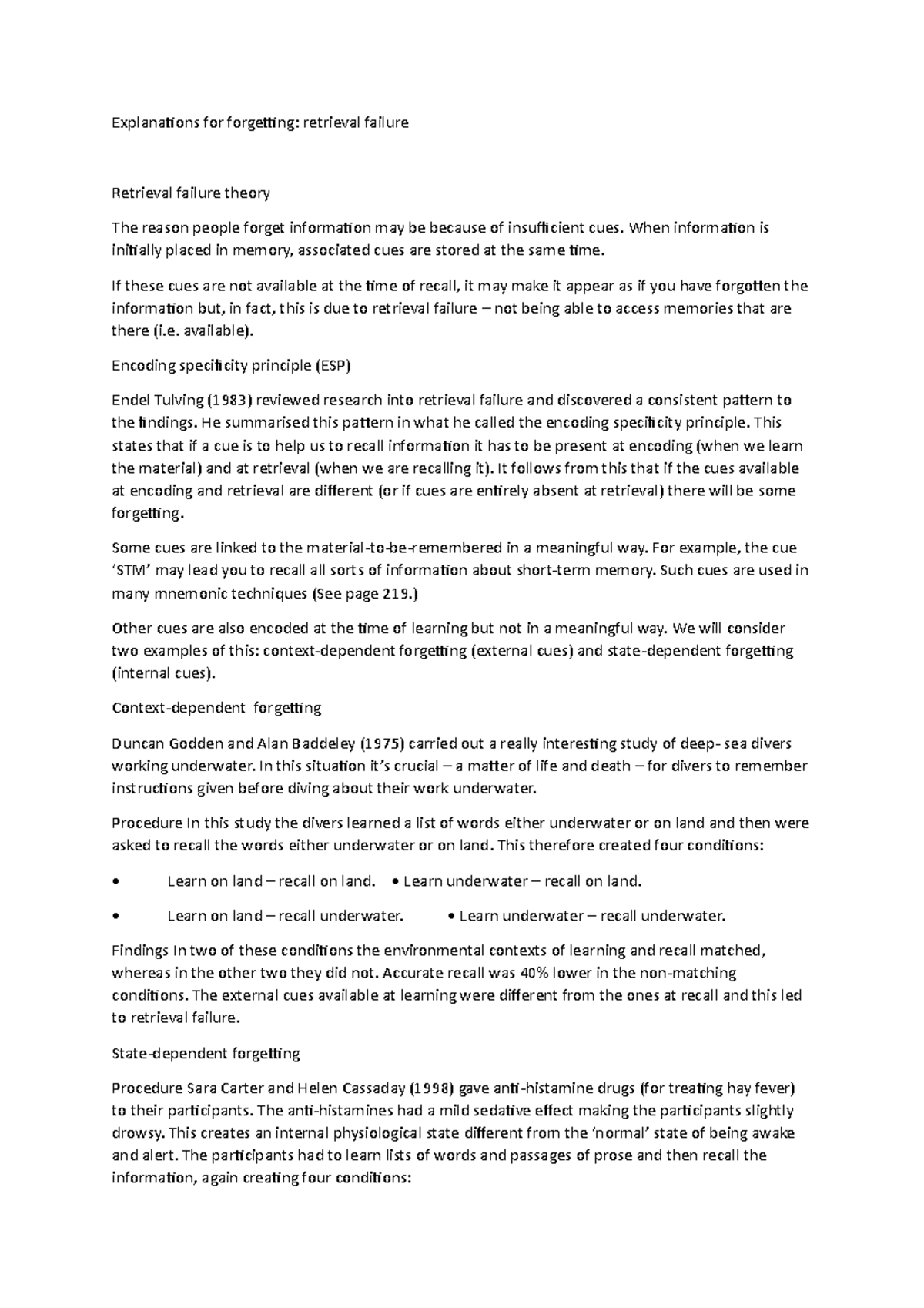 Explanations for forgetting part 2 - Explanations for forgetting: retrieval failure Retrieval ...