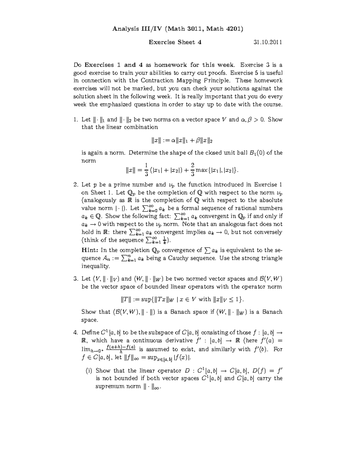 MATH3011 2011-2012 Assignment 4 - Analysis III/IV (Math 3011, Math 4201 ...