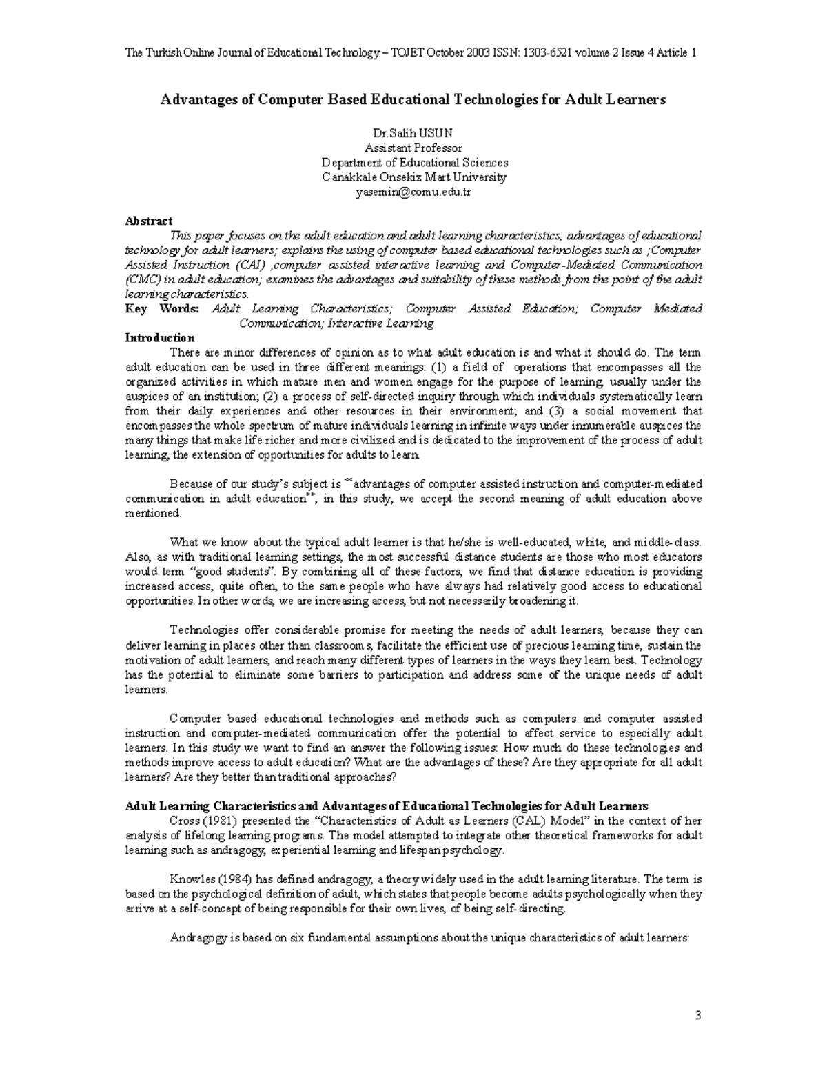 Advantages of computer - edu Abstract This paper focuses on the adult ...