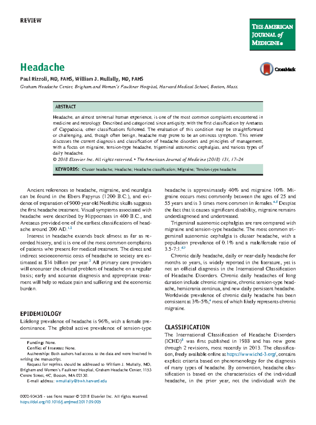 PIIS0002934317309324 - Headache Paul Rizzoli, MD, FAHS, William J ...