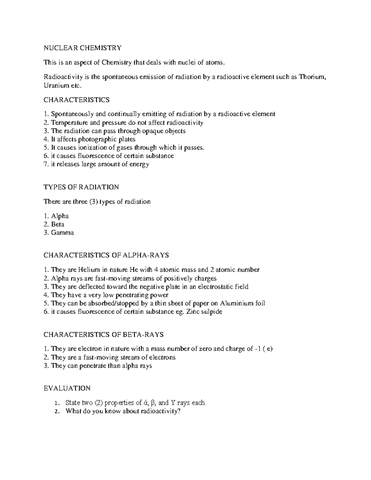 8962 Nuclear Chemistry note - NUCLEAR CHEMISTRY This is an aspect of ...