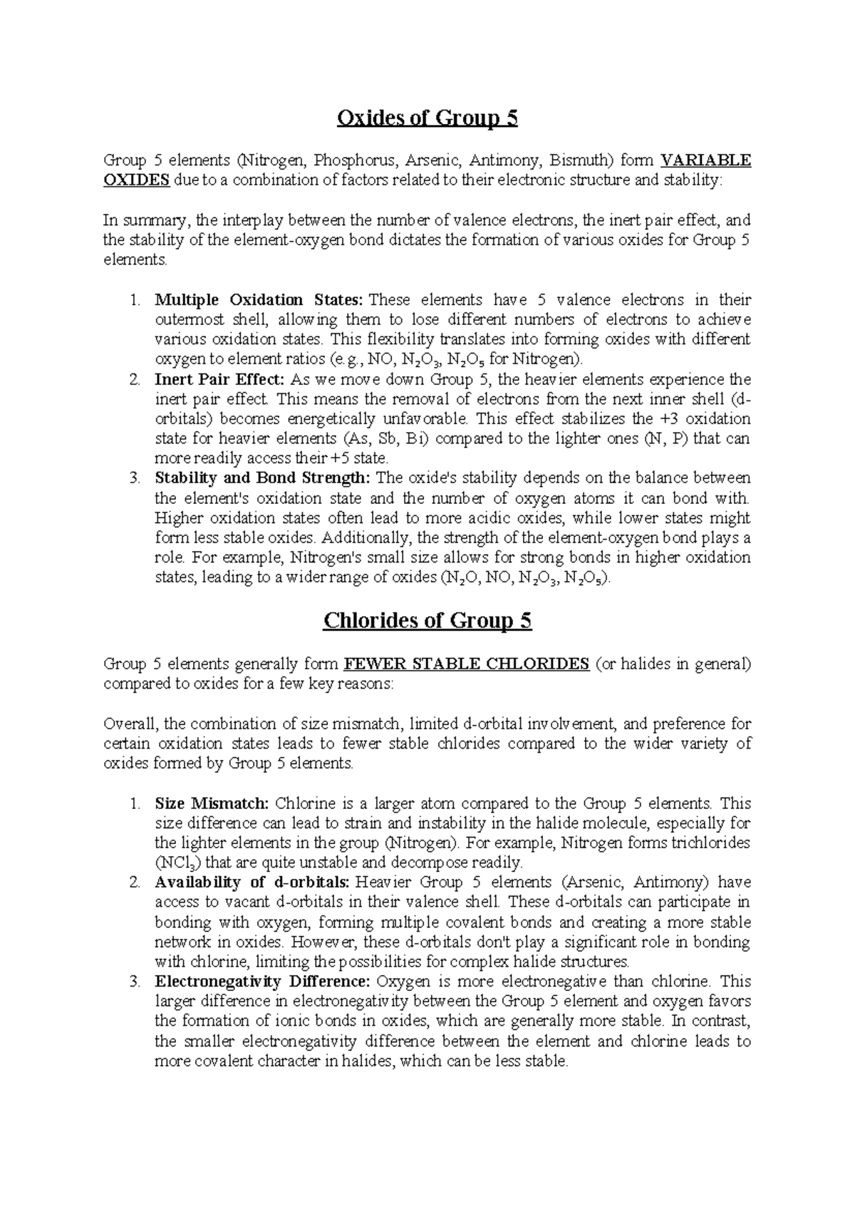 Group 5 elements Oxides AND Chlorides - Oxides of Group 5 Group 5 ...