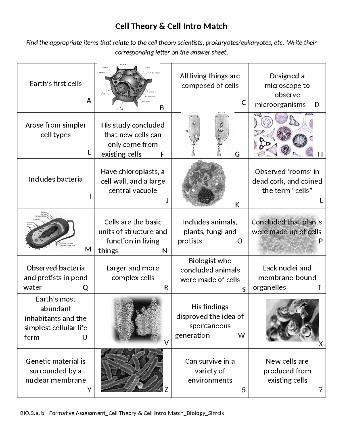 Cell Theory Cell Intro Match Game-1 - Cell Theory & Cell Intro Match ...