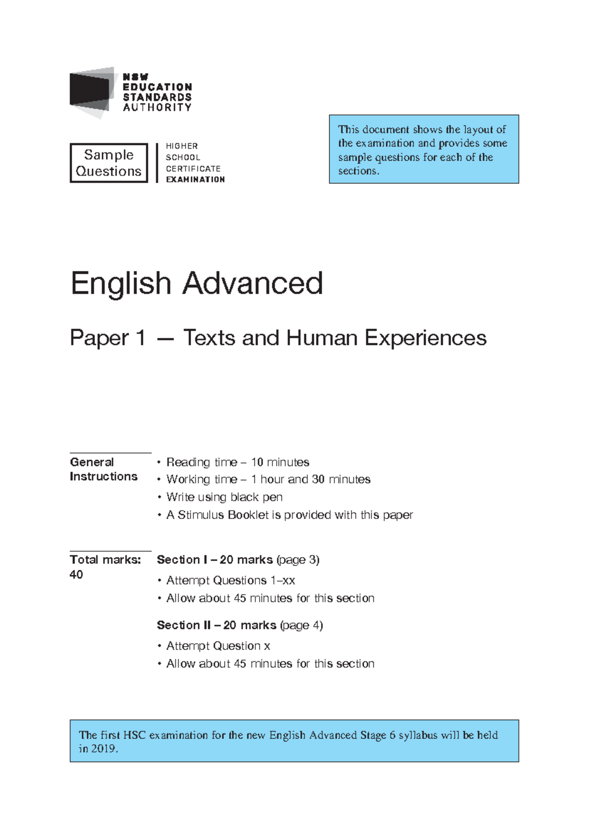 English Adv Sample Questions Common Module - HIGHER SCHOOL CERTIFICATE ...