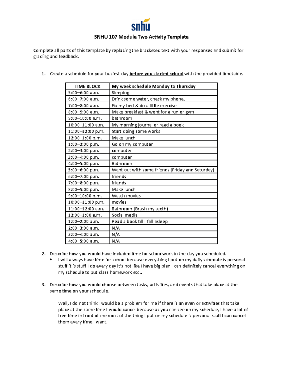 SNHU 107 Module Two Activity Template - SNHU 107 Module Two Activity ...