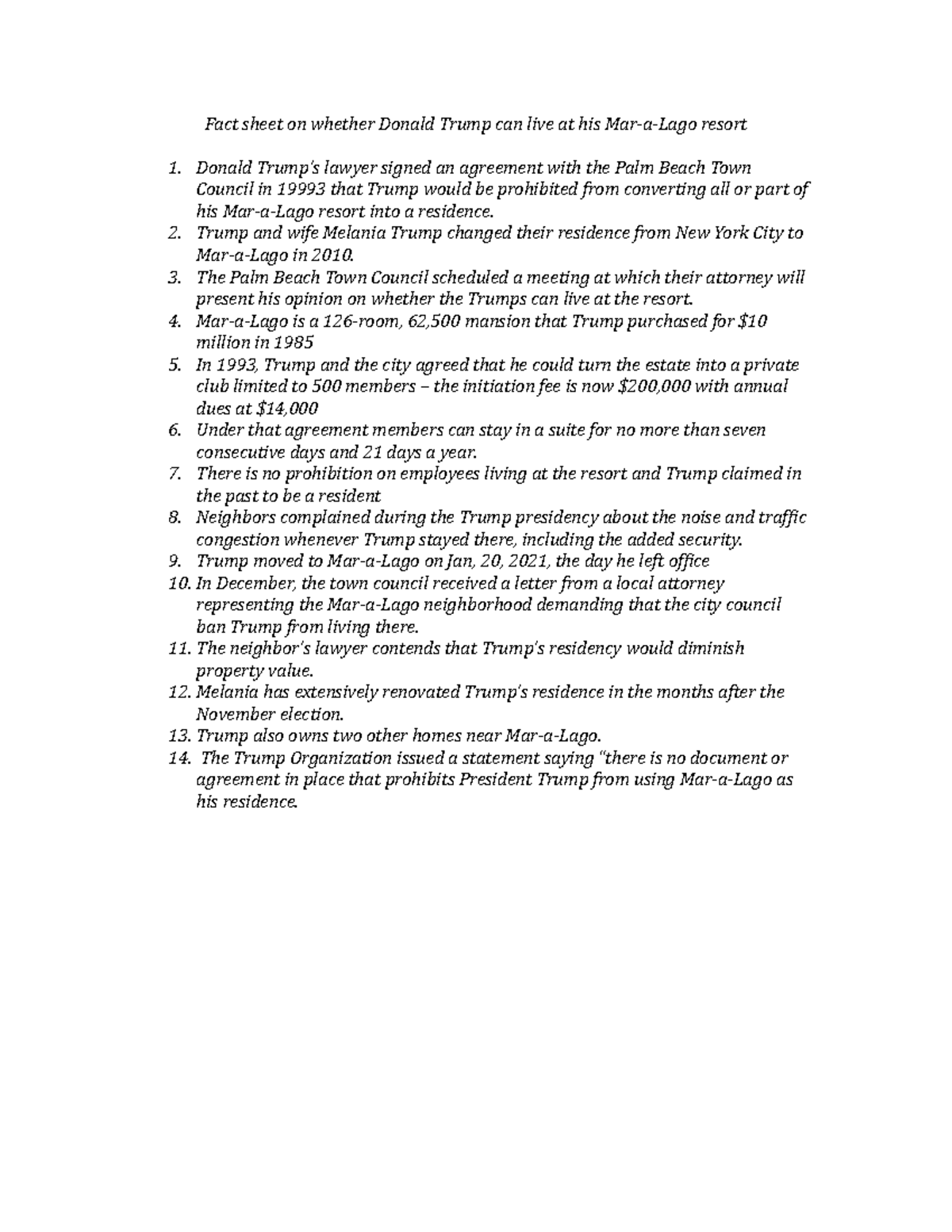 Fact sheet on whether Donald Trump can live at his Mar - JOUR200 - USC ...
