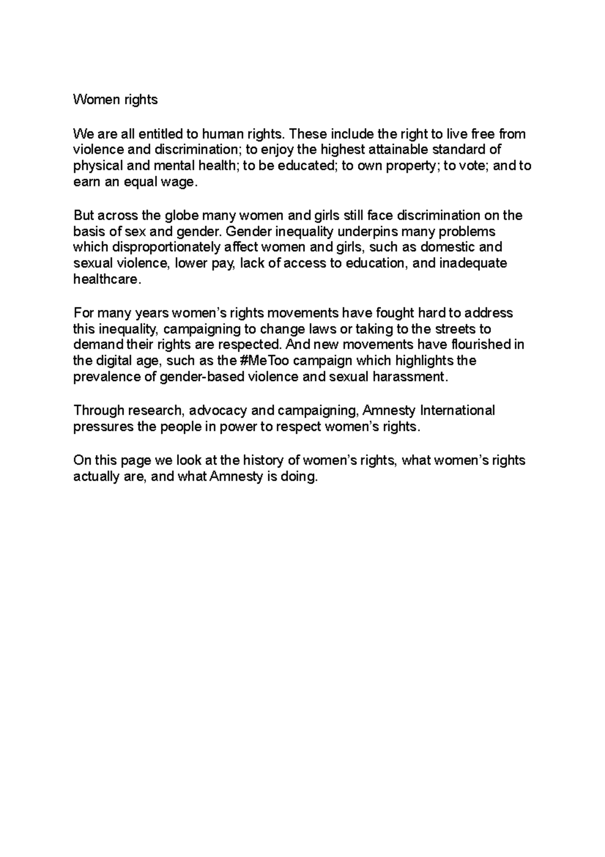 Women rights in worldwide - Women rights We are all entitled to human ...