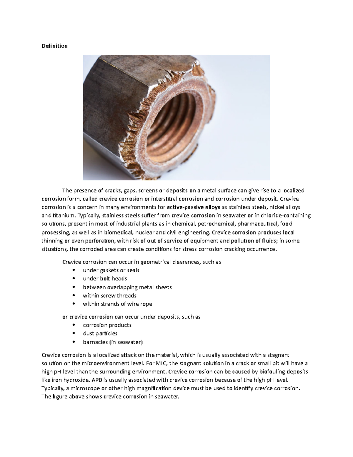 Crevice Corrosion definition - Definition The presence of cracks, gaps ...