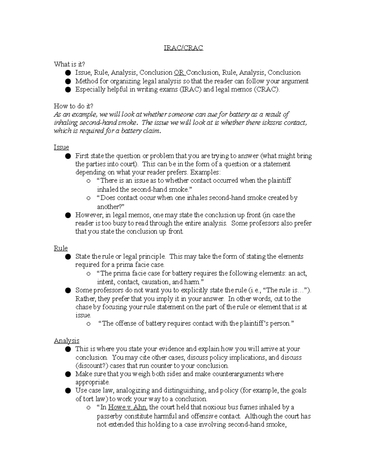 Irac handout completed - IRAC/CRAC What is it? Issue, Rule, Analysis ...
