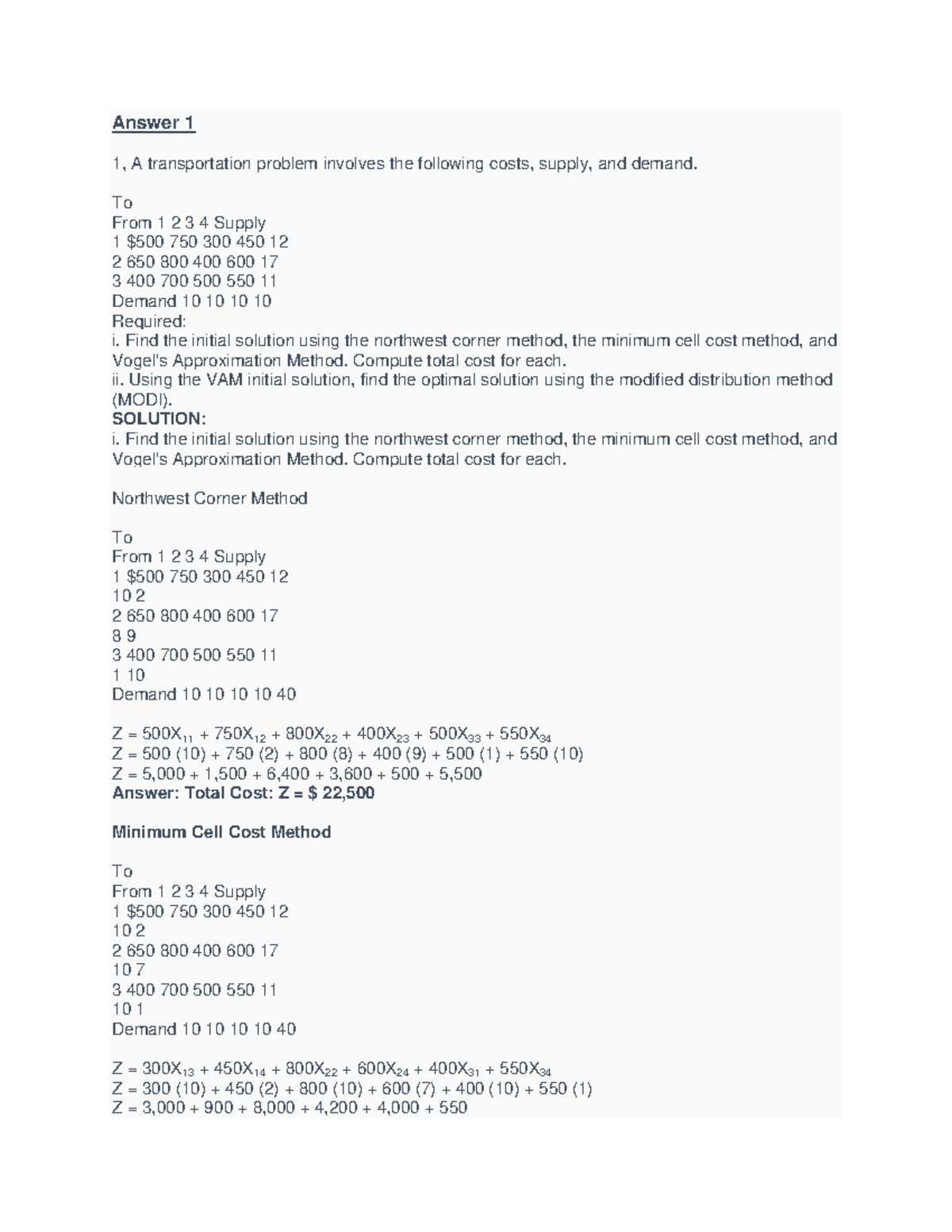 answers for statistical programming - Answer 1 1, A transportation problem involves the ...