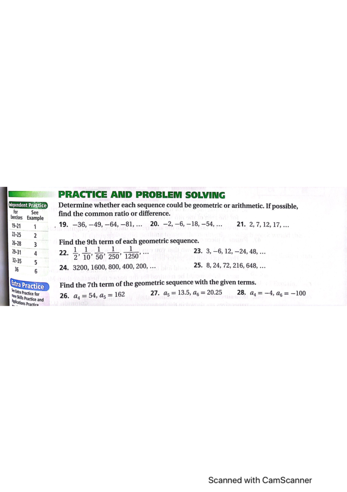 Geometric Sequences hw - PRACTICE AND PROBLEM SOLVING Independent ...