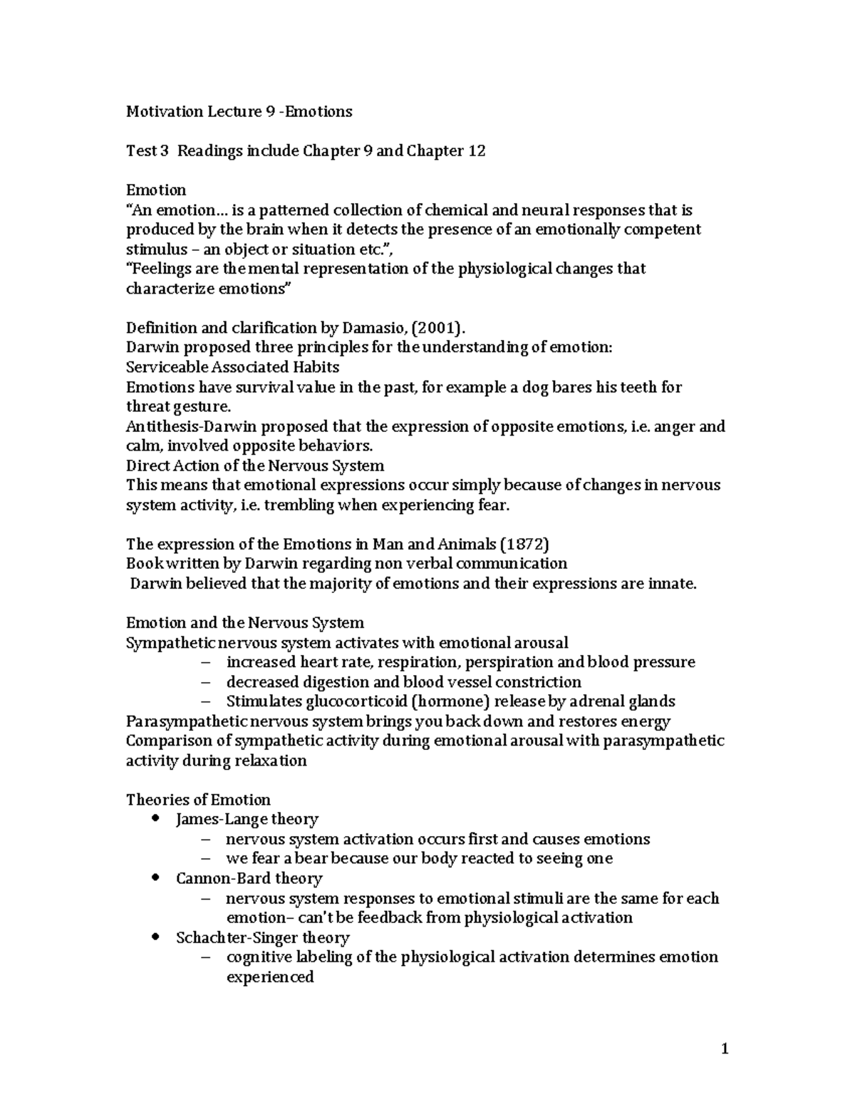 Motivation Lecture 9 - notes - Motivation Lecture 9 Test 3 Readings ...