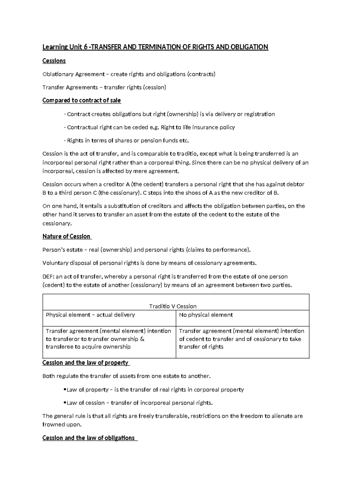 LU6 - study notes - Learning Unit 6 -TRANSFER AND TERMINATION OF RIGHTS ...