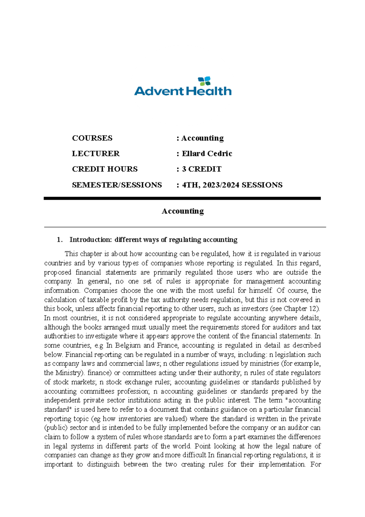 Introduction different ways of regulating accounting - COURSES ...