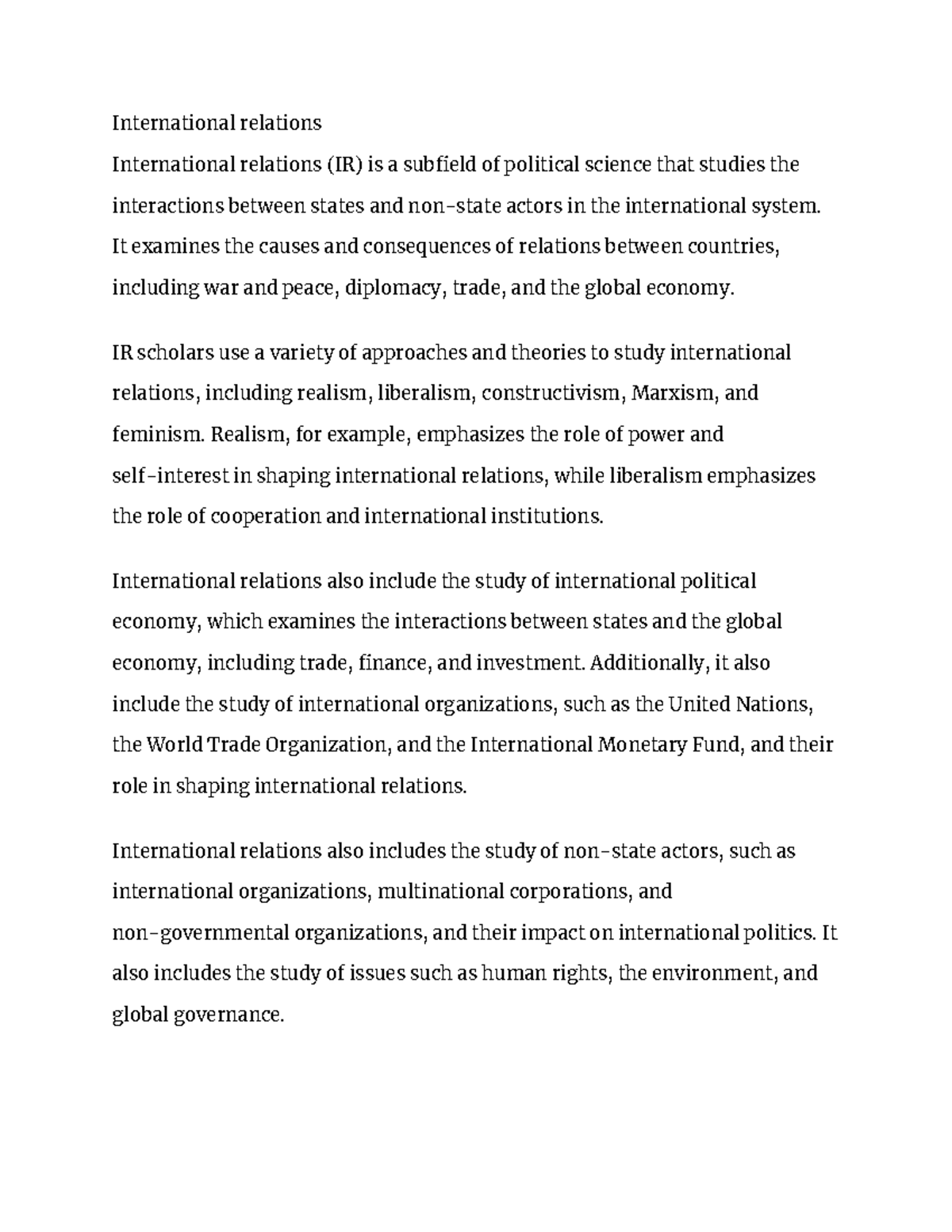 Political sciences(International relations) - International relations ...