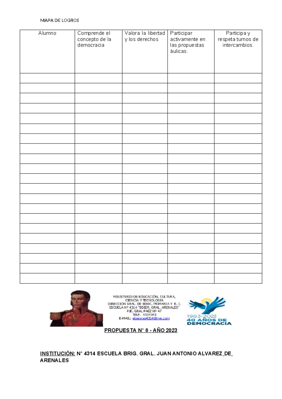 Prop. 40 años de la democracia argentina - PROPUESTA N° 8 - AÑO 2023 ...