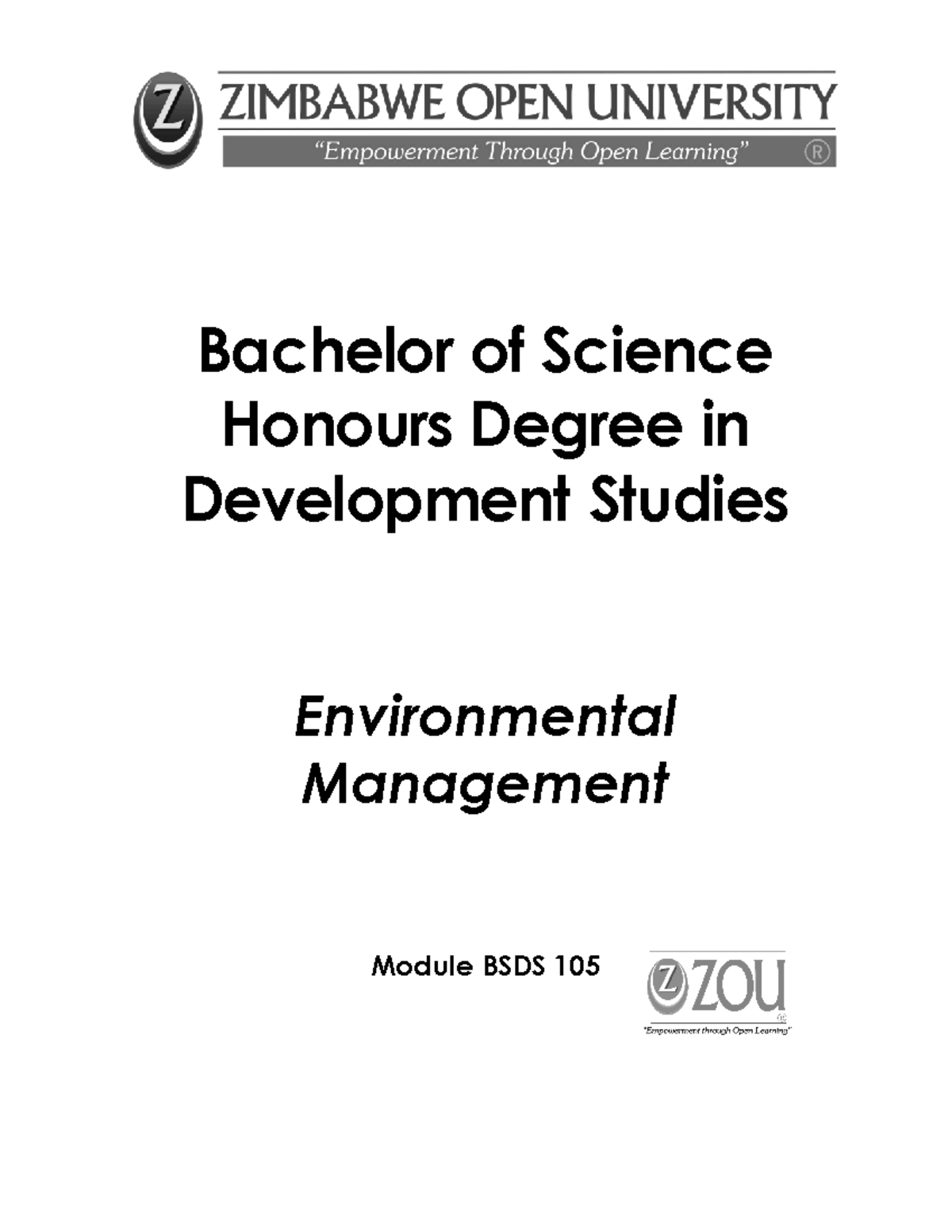 BSDS105 - Notes on managment of the environment - Bachelor of Science ...