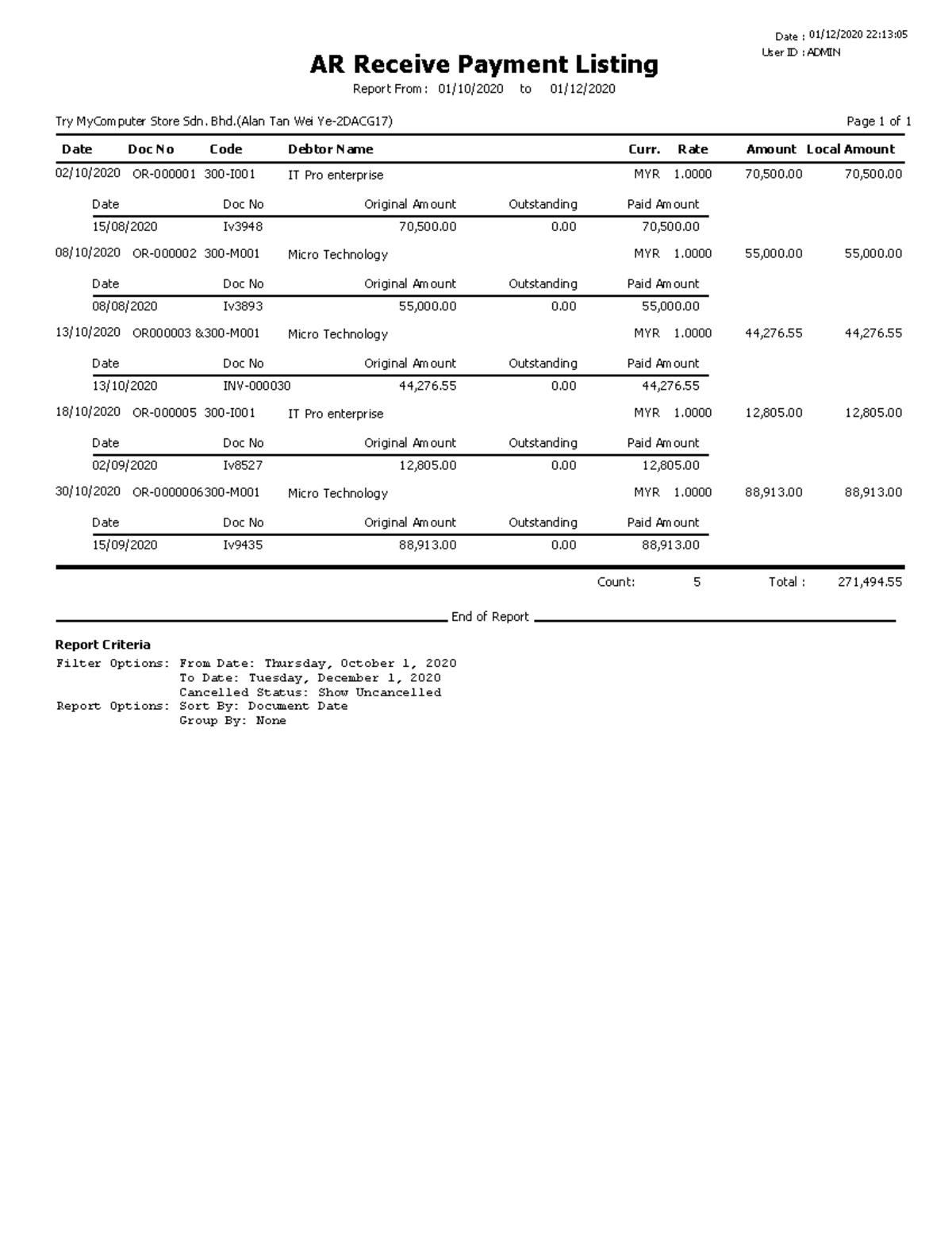 AR payment - good - AR Receive Payment Listing Try MyComputer Store Sdn ...