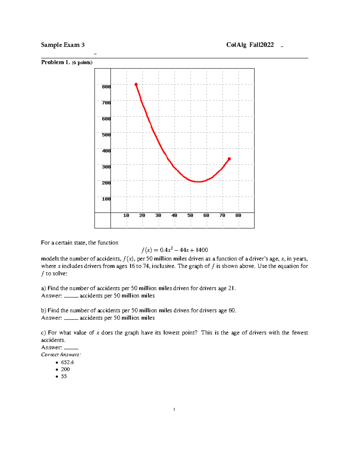 Sample Exam 3 - Exam Example Math 1111 - Sample Exam 3 ColAlg Fall ...