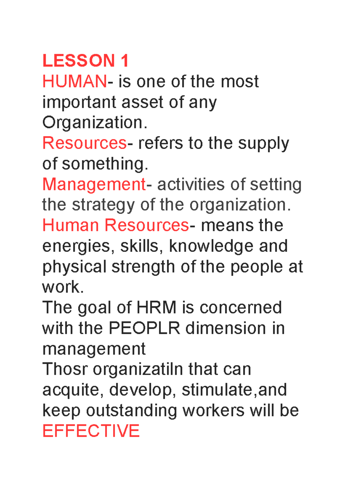 HRM- Reviewer 240922 195540 - LESSON 1 HUMAN- is one of the most ...