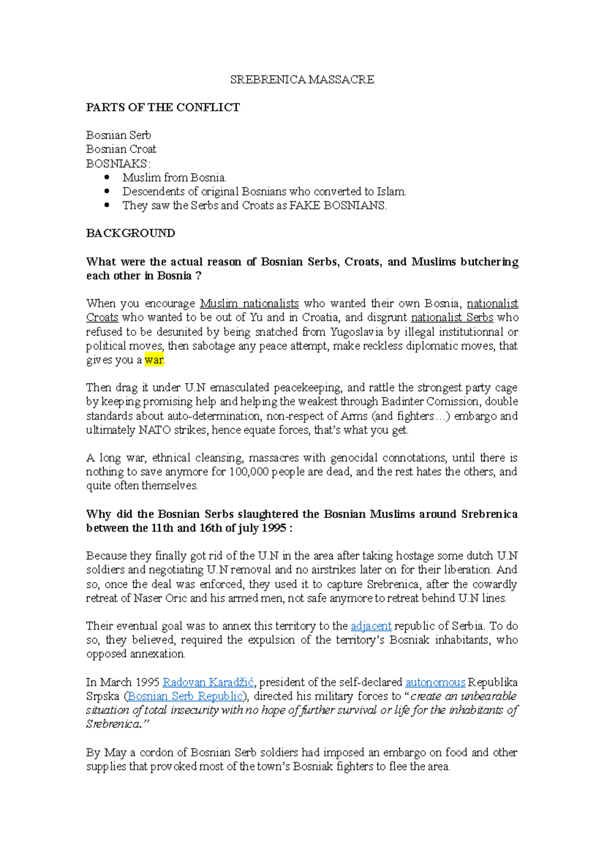 Srebrenica Massacre presentation - SREBRENICA MASSACRE PARTS OF THE ...