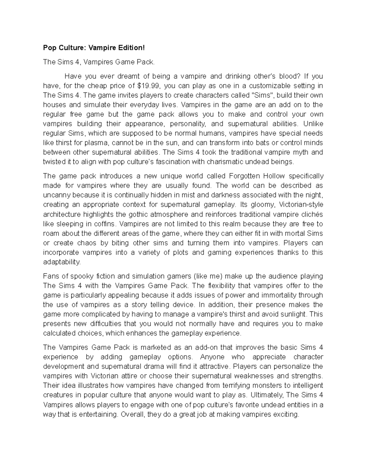 Pop Culture vampires - writing assigment - Pop Culture: Vampire Edition ...