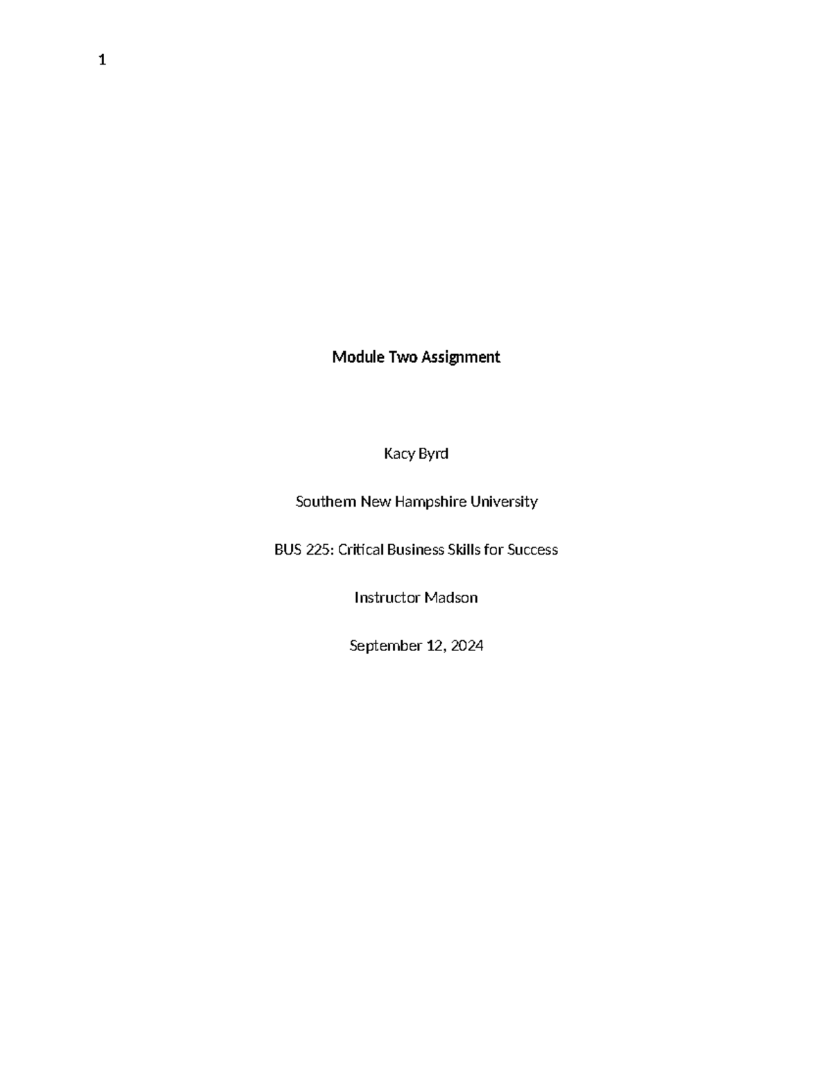 BUS225 Module Two Assignment - Module Two Assignment Kacy Byrd Southern ...