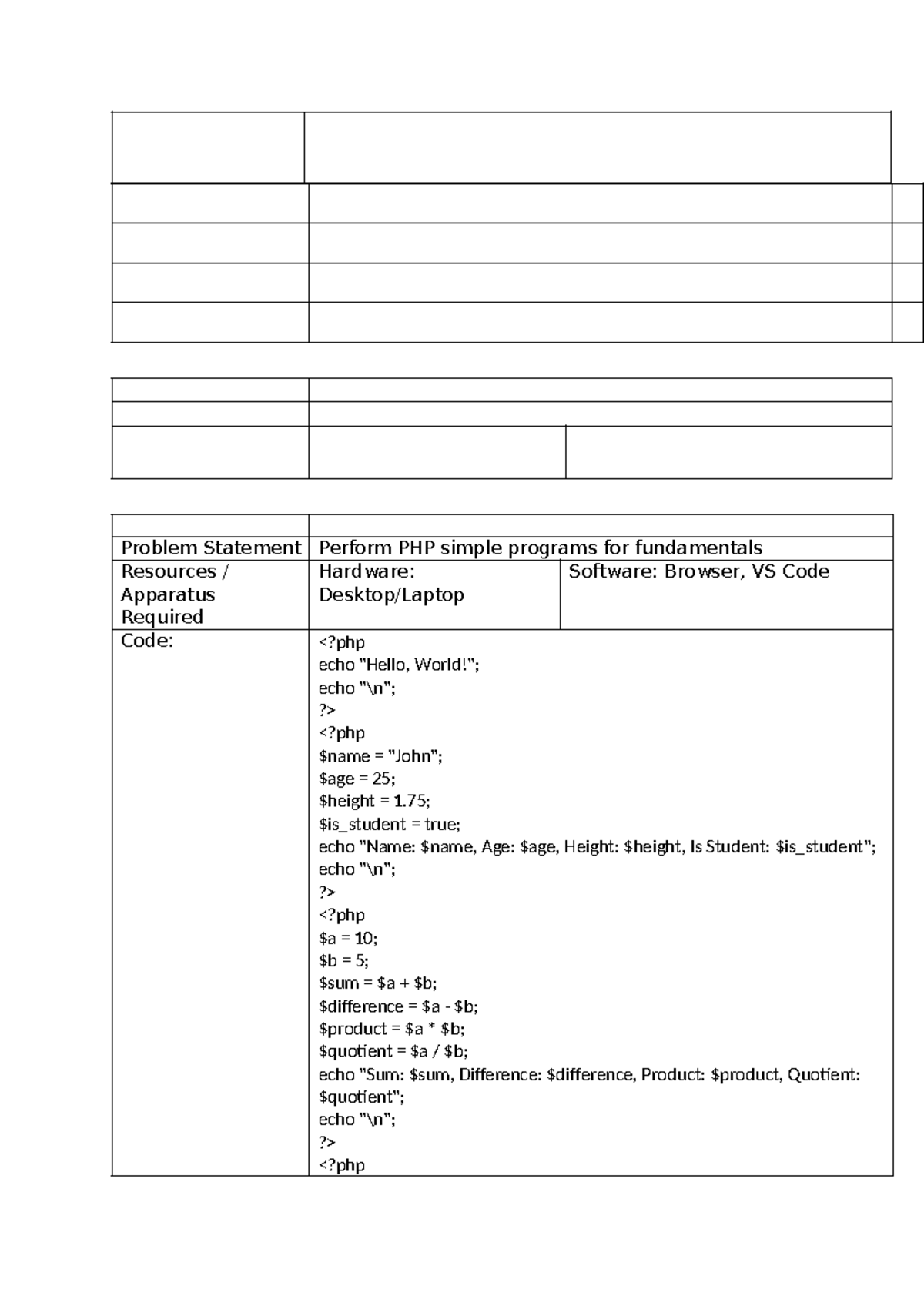 Stud - Problem Statement Perform PHP simple programs for fundamentals ...
