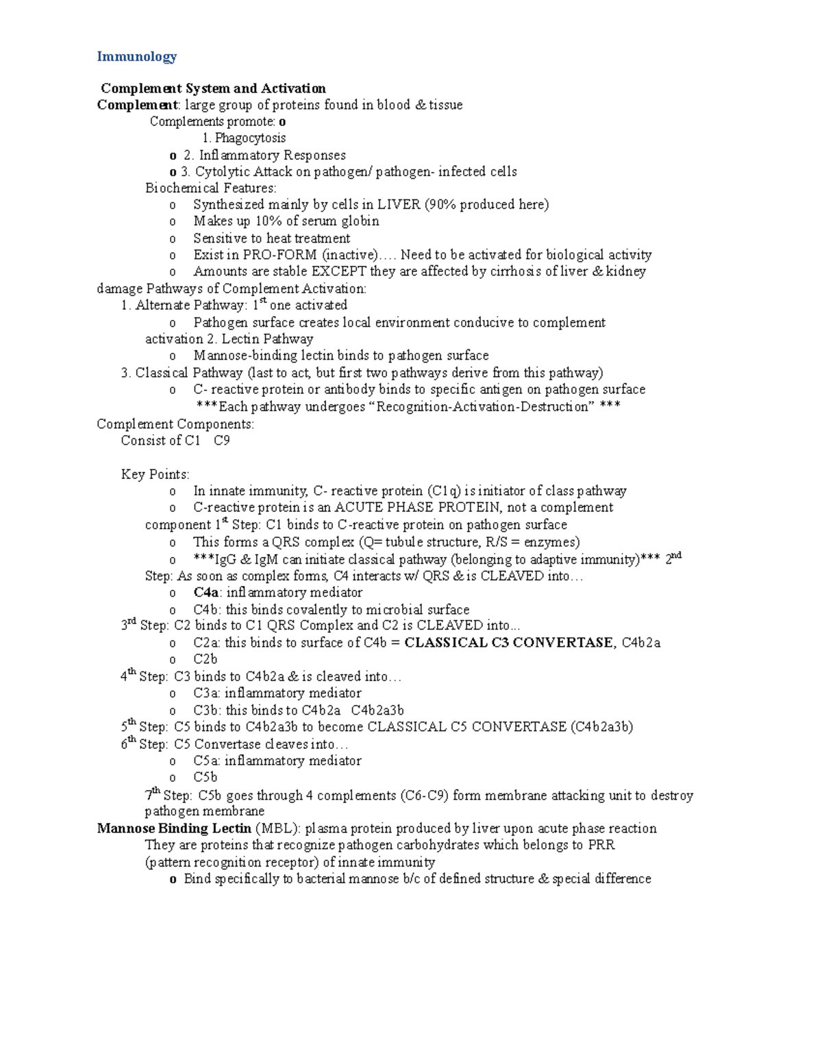 Immunology - Complement System and Activation - Immunology Complement System and Activation ...