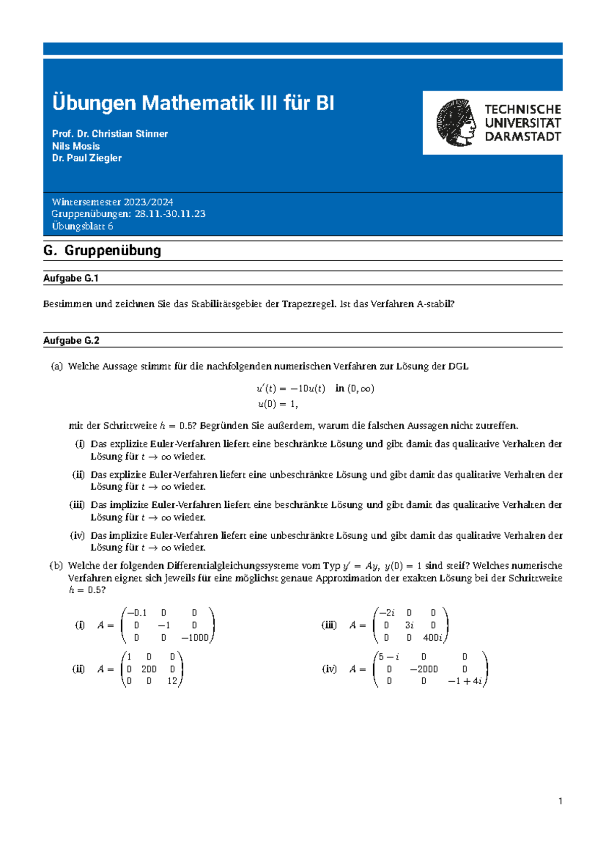 Uebung 6 Mathe 3 - Übungen Mathematik III für BI Prof. Dr. Christian ...