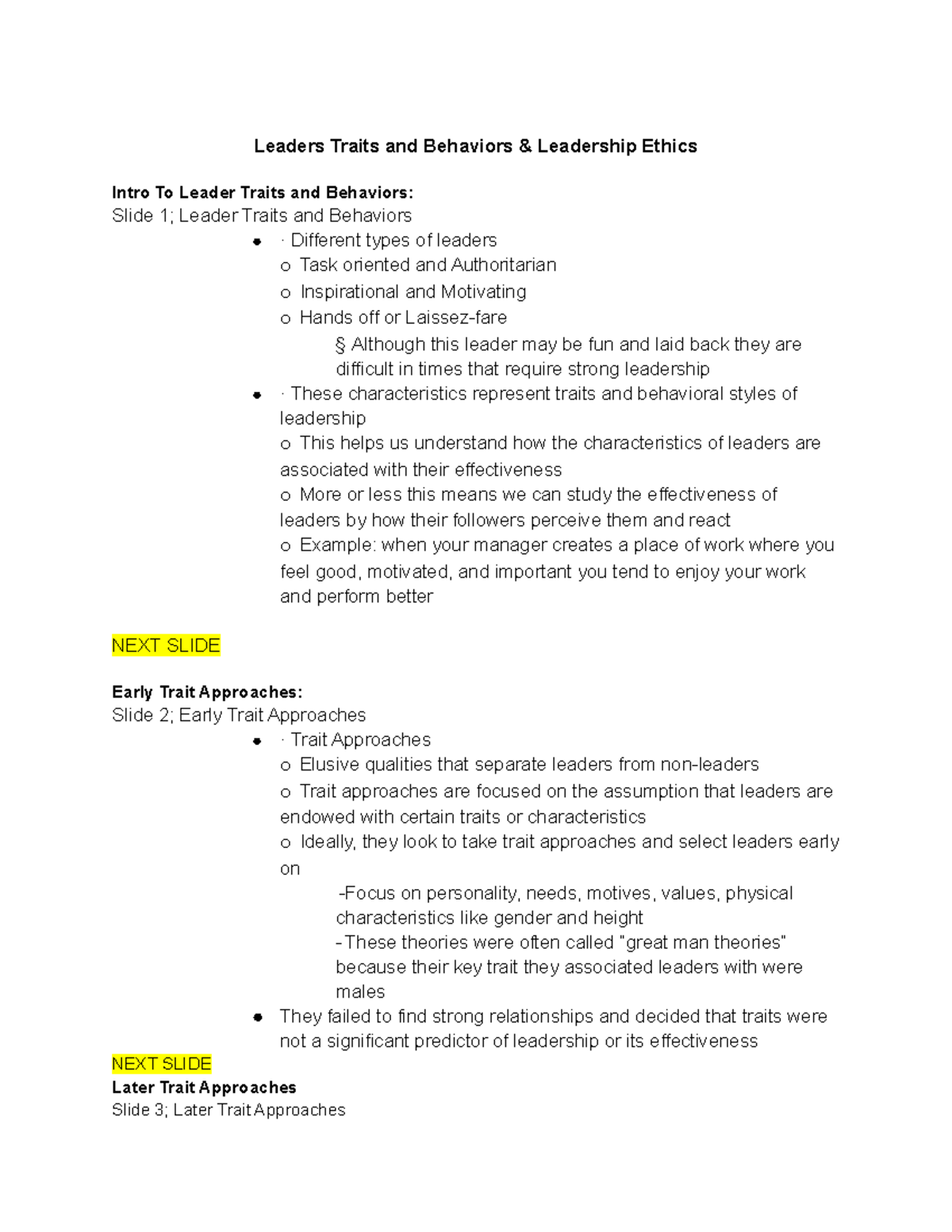 Leadership traits styles project - Leaders Traits and Behaviors ...