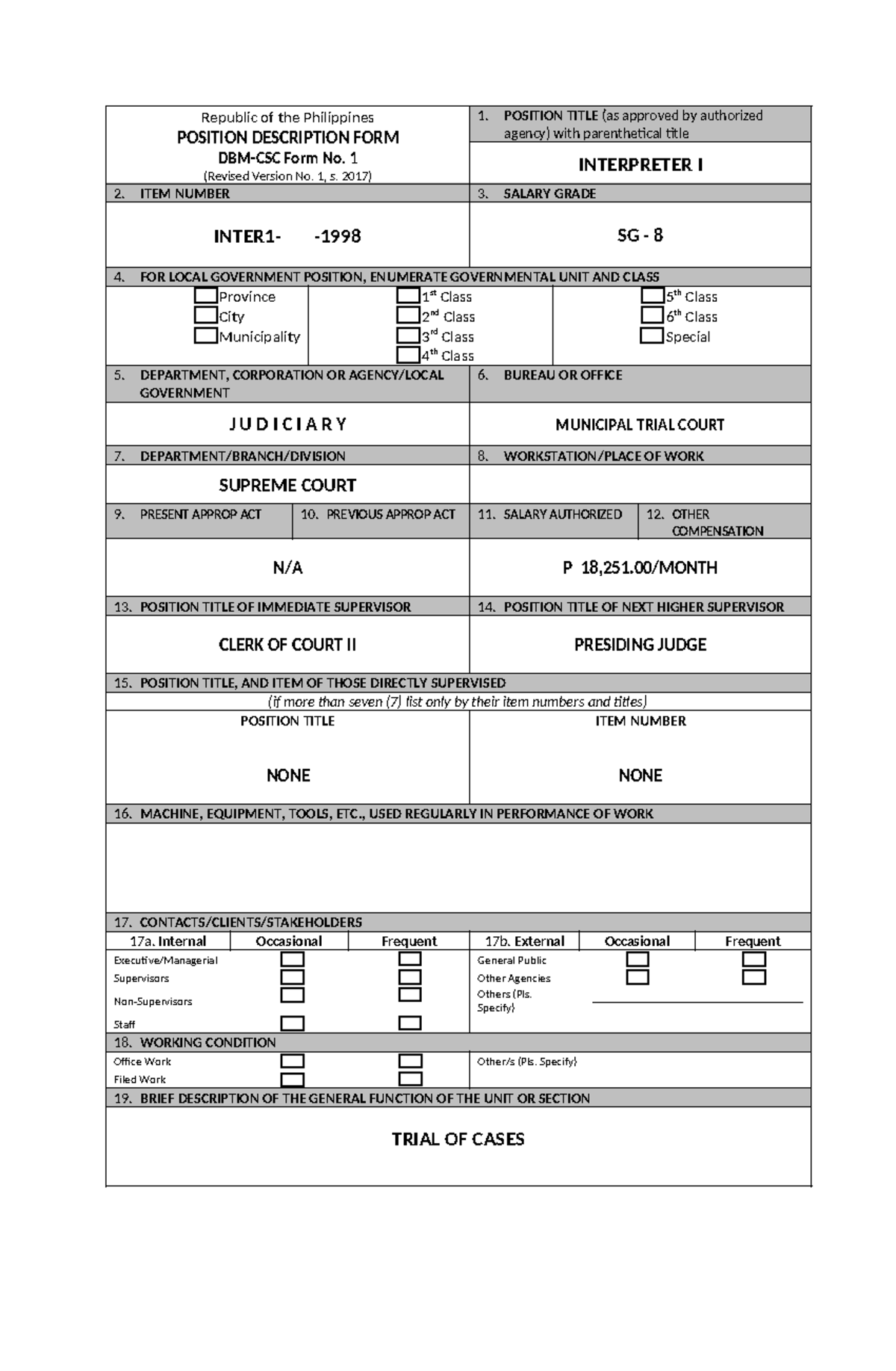 Position Description FORM- Interpreter - Republic of the Philippines ...