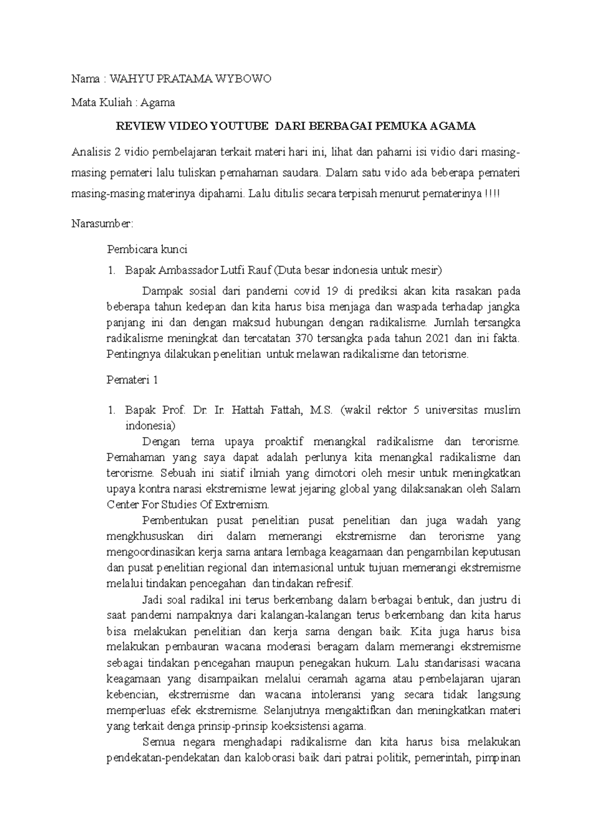 Review Video Youtube DARI Berbagai Pemuka Agama - Nama : WAHYU PRATAMA ...