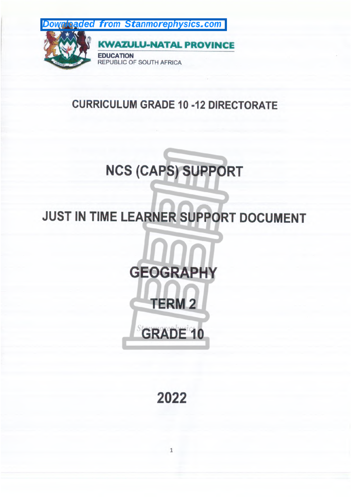JIT Geography Grade 10 Learner Support 2022 Term 2 - EDCC224 - Studocu