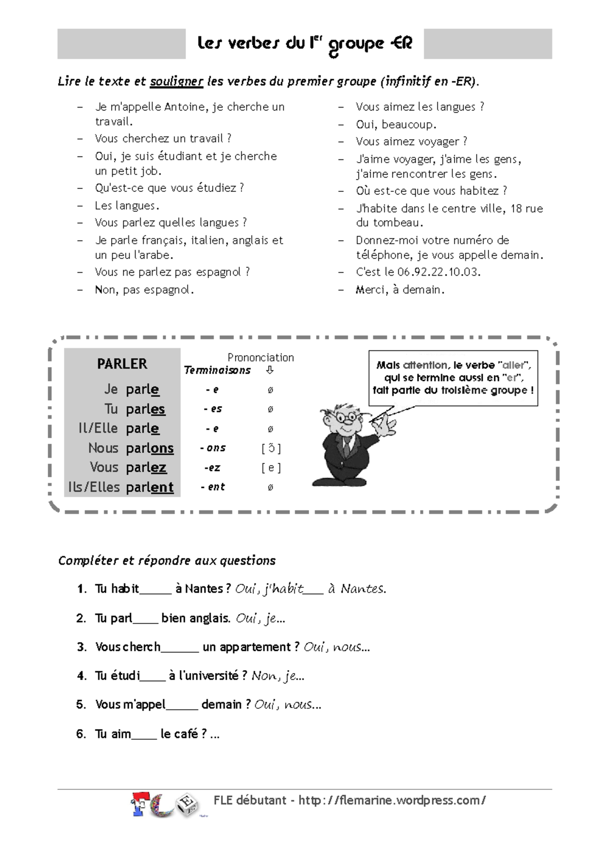 Verbes 1 er groupe - Apunts 1 - Les verbes du 1er groupe -ER Lire le ...