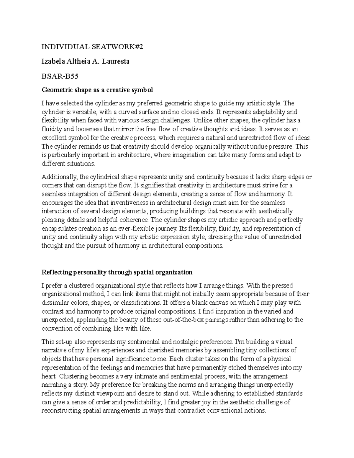 Psychology in Architecture - INDIVIDUAL SEATWORK# Izabela Altheia A ...