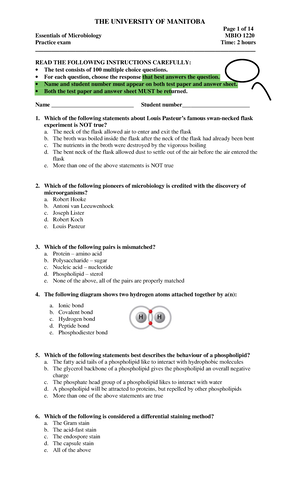 Test 1 2017, questions - MBIO 1220: Essentials of Microbiology, term ...