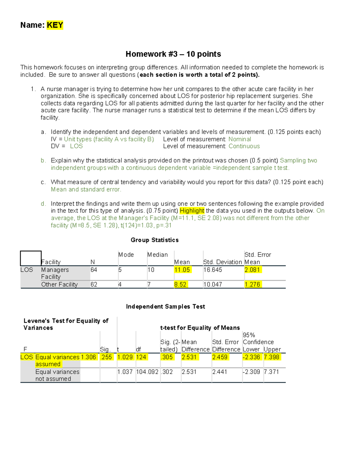 Homework #3 Key - Name: KEY Homework #3 – 10 points This homework ...