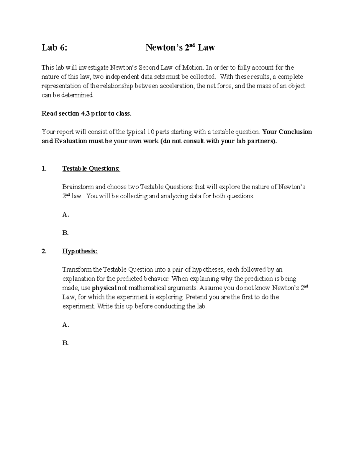 PHY111L Lab 6 Newtons 2nd Law3 - Lab 6: Newton’s 2 nd Law This lab will ...