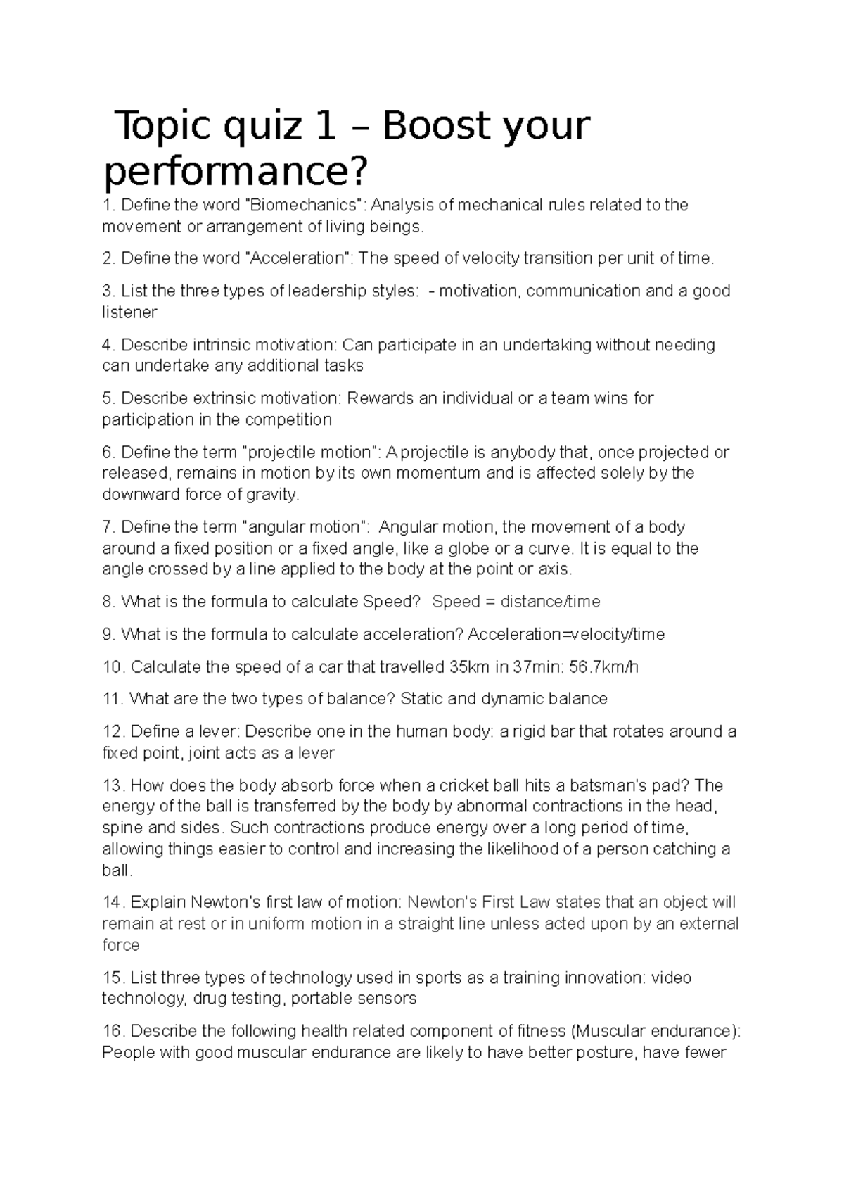 Topic quiz 1 for year 7 2017 Personal Development, Health and Physical ...