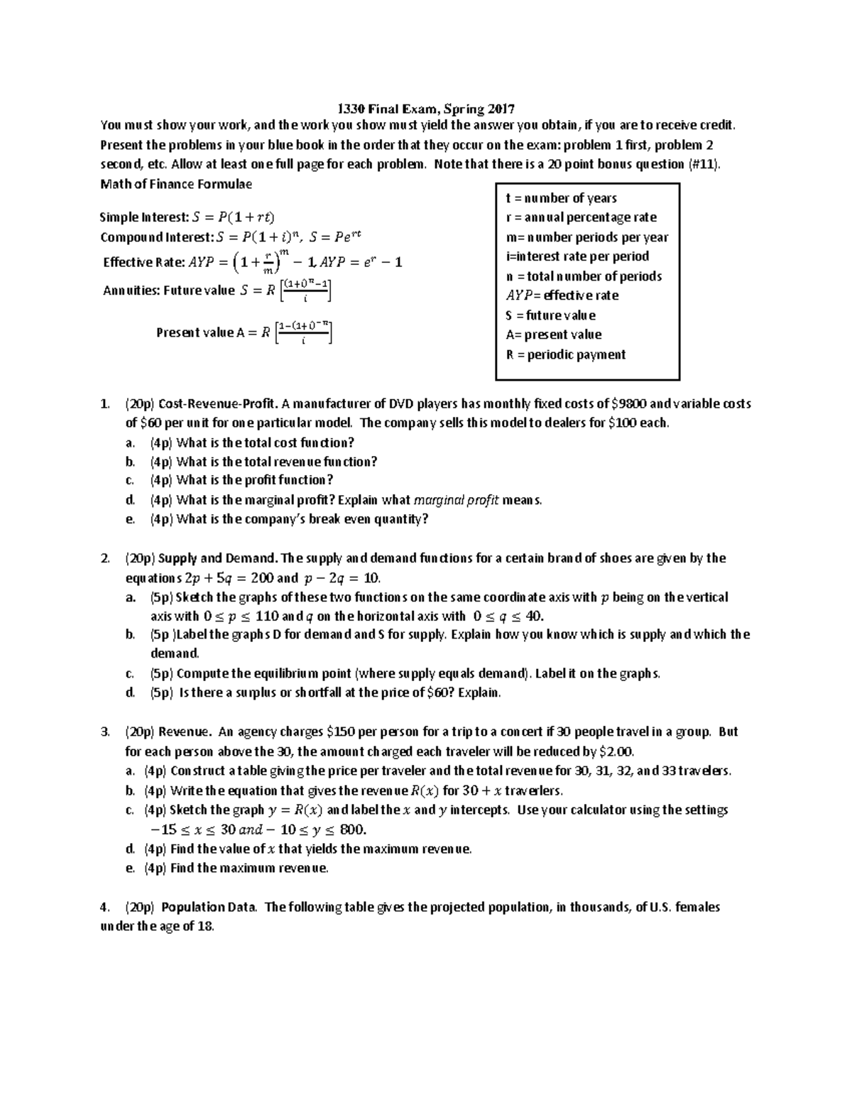 Math1330 2017 Spring - The study material for the business math 1 final ...