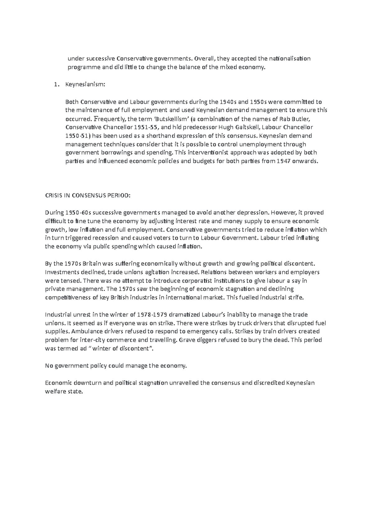 Collective consensus in Britain - under successive Conservative ...