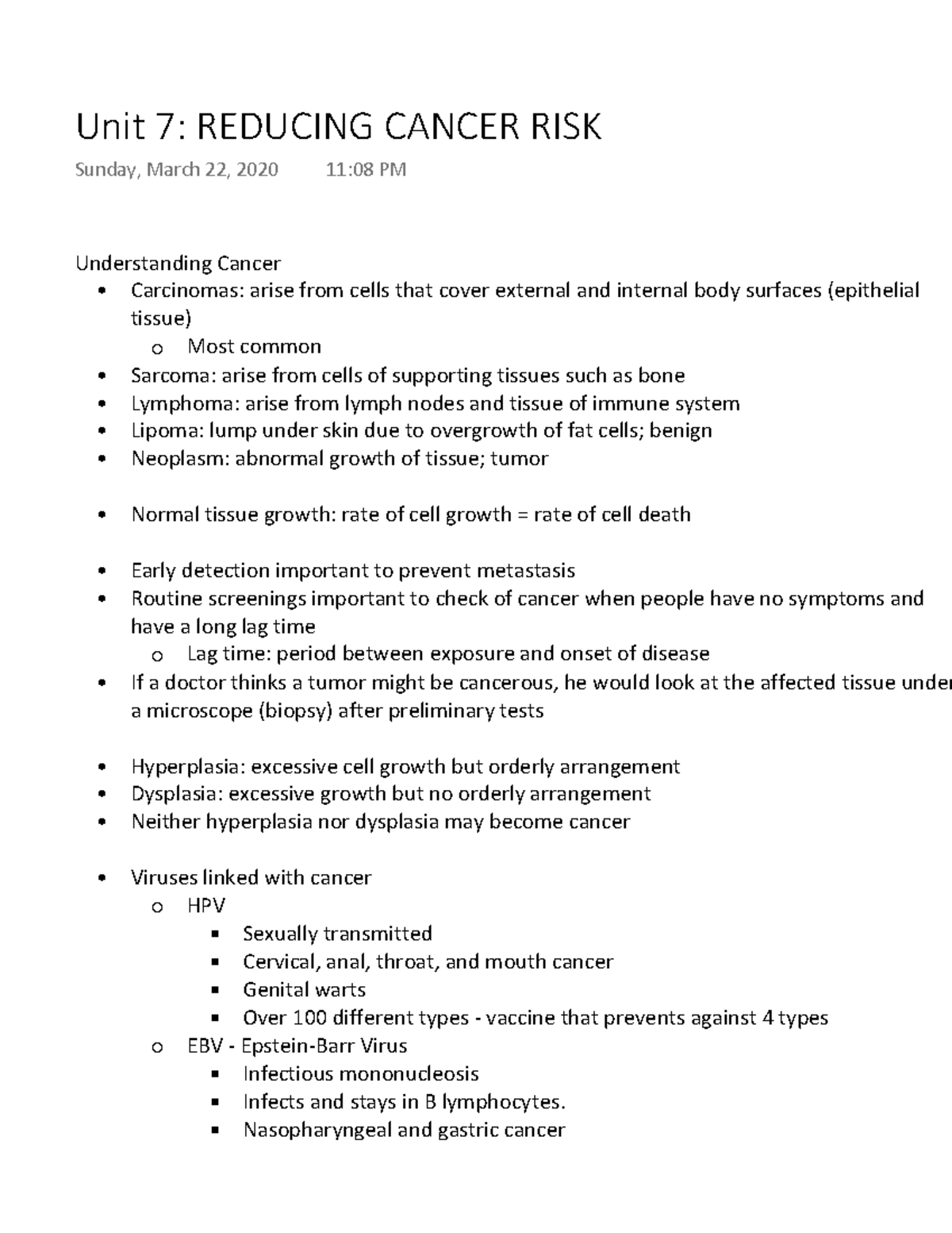 Unit 7 Reducing Cancer RISK-1 - Understanding Cancer Carcinomas: arise ...