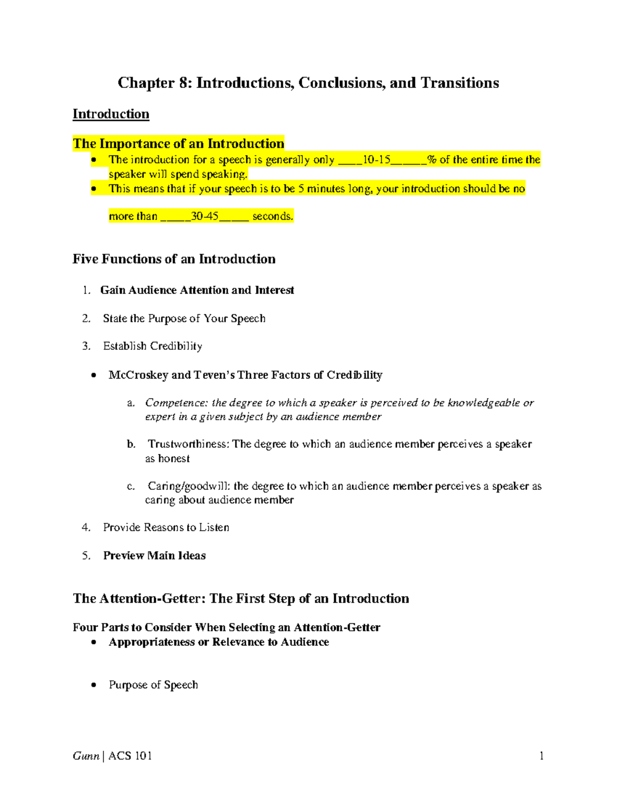 Chapter 8 - Lecture notes of Dr. Jocelyn DeGroot Brown - Chapter 8 ...