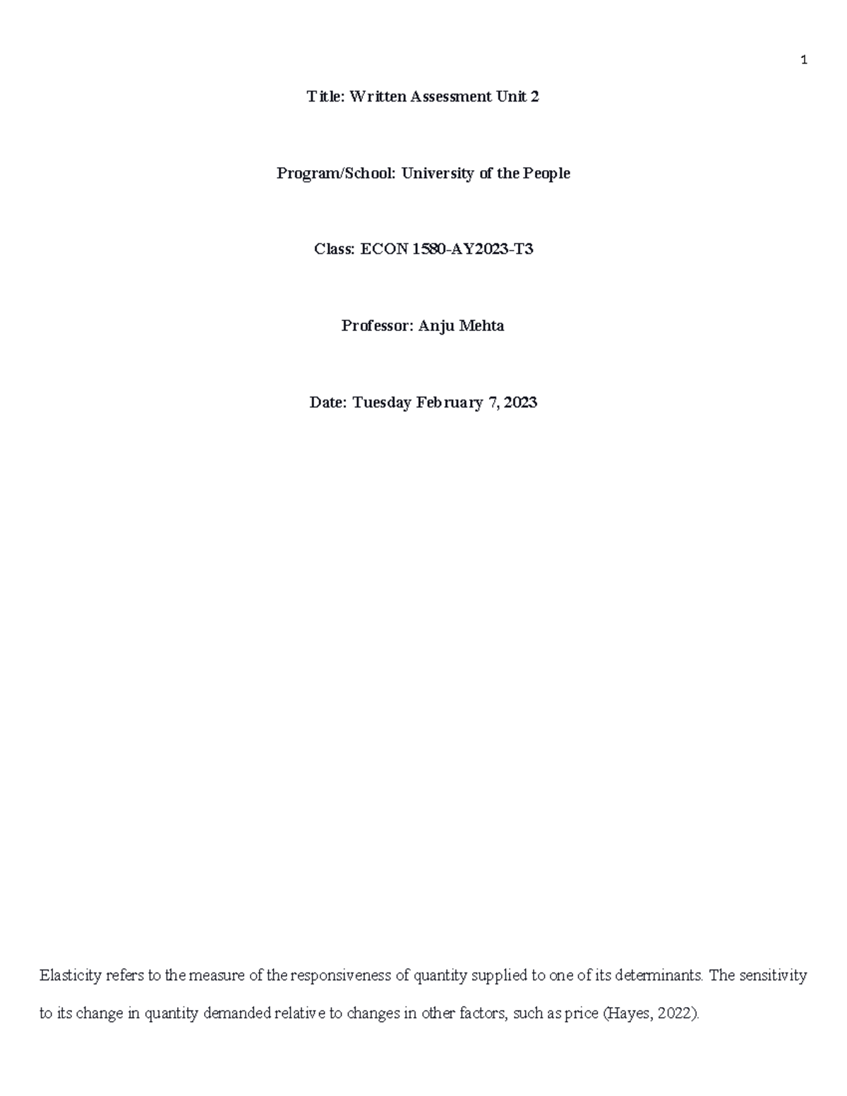 Econ written assessment unit 2 - Title: Written Assessment Unit 2 ...