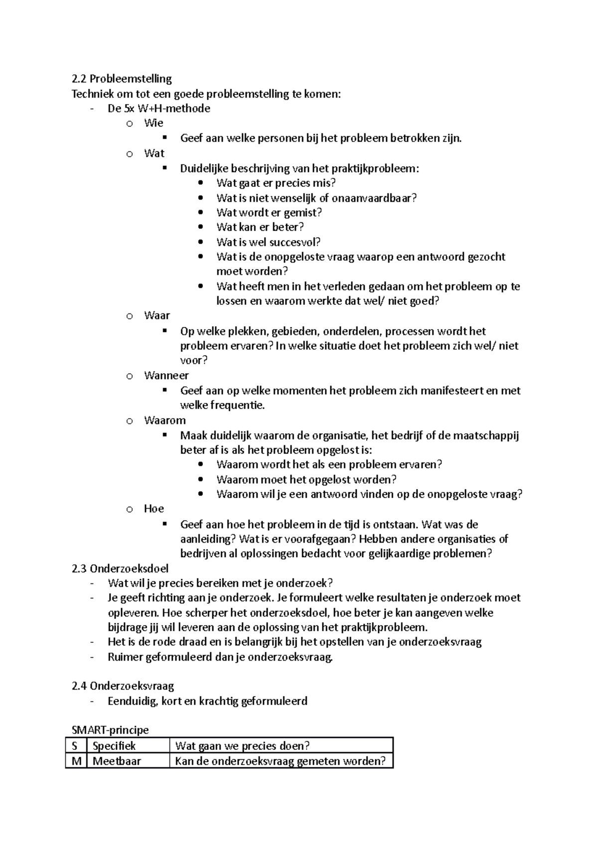 Examen - 2 Probleemstelling Techniek om tot een goede probleemstelling ...