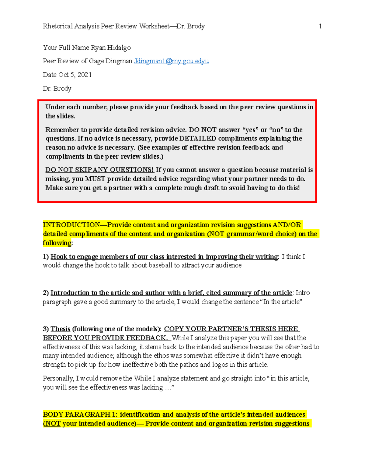 Peer Review Worksheet Rhetorical Analysis - Rhetorical Analysis Peer ...