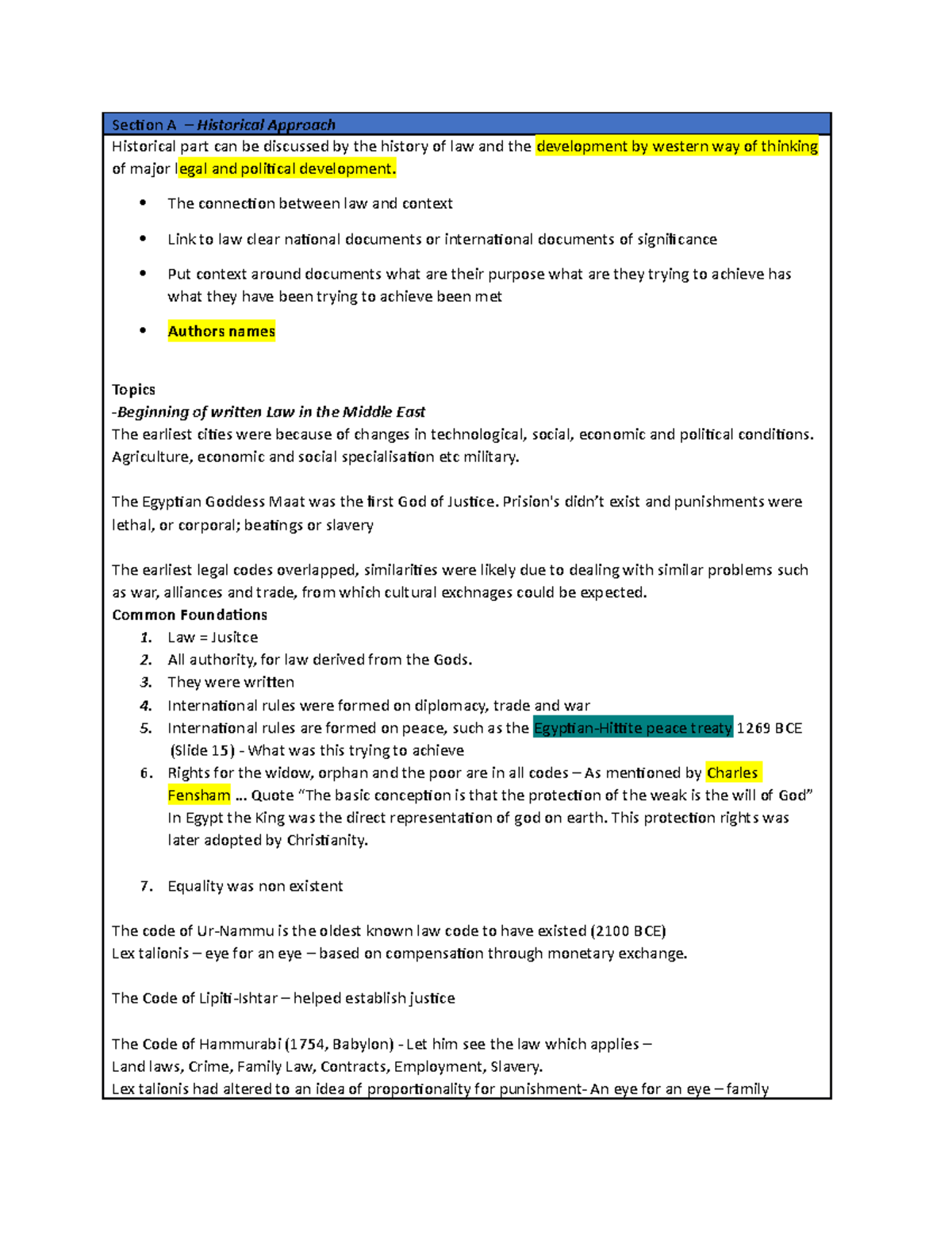 Exam Preparation For End Of Year Legal 106 Section A Historical 