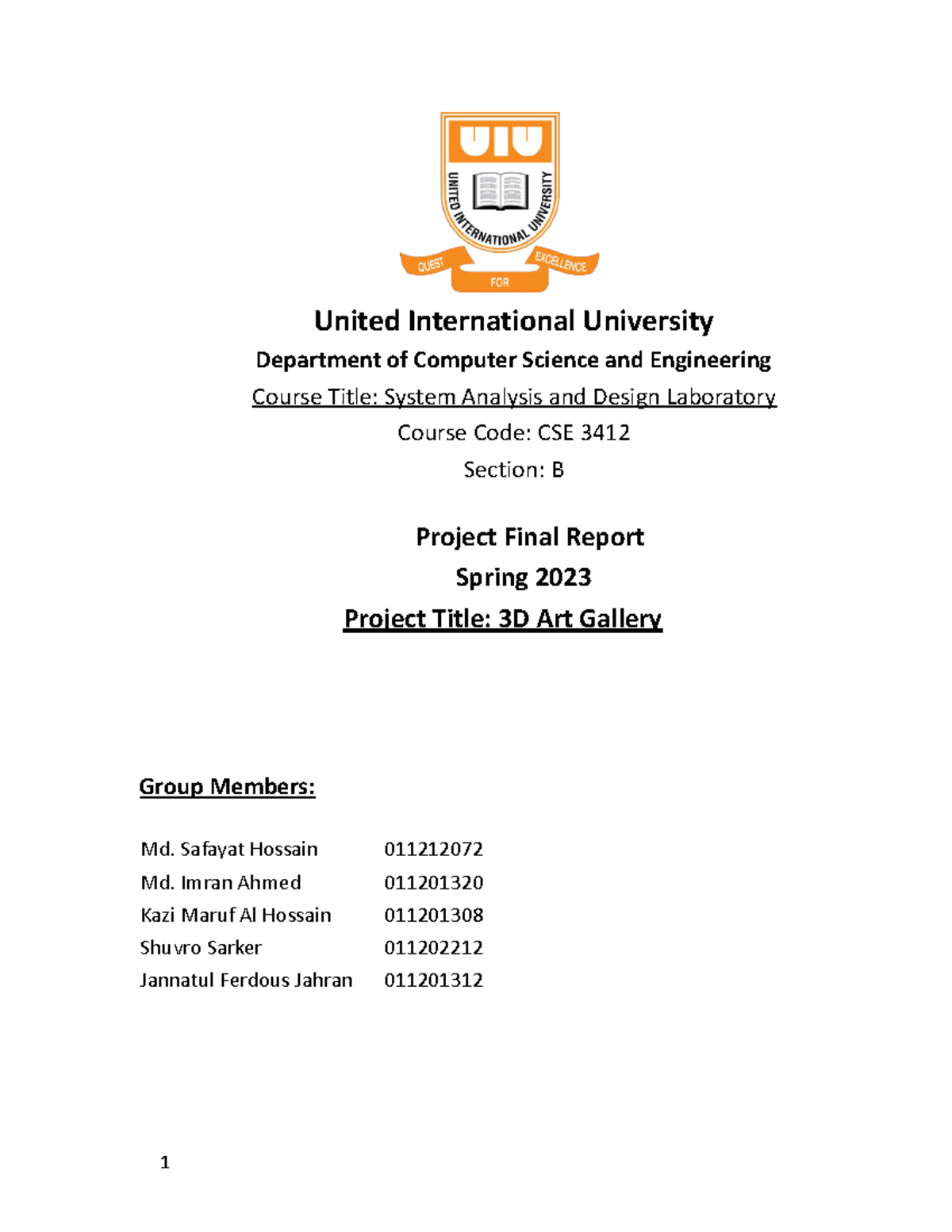 SAD LAB Report-1 - United International University Department of ...
